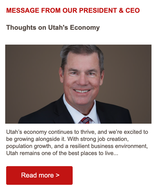 Message from our President & CEO - First Utah Bank